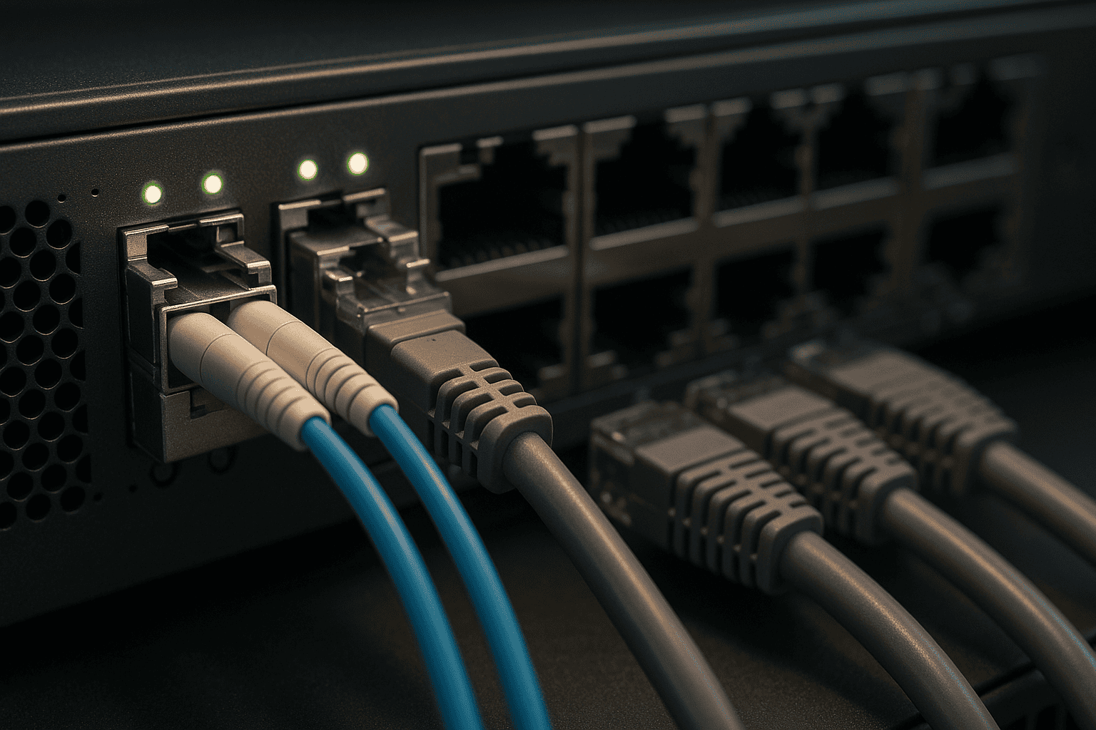 Switches para fibra óptica vs cobre: vantagens e limitações.